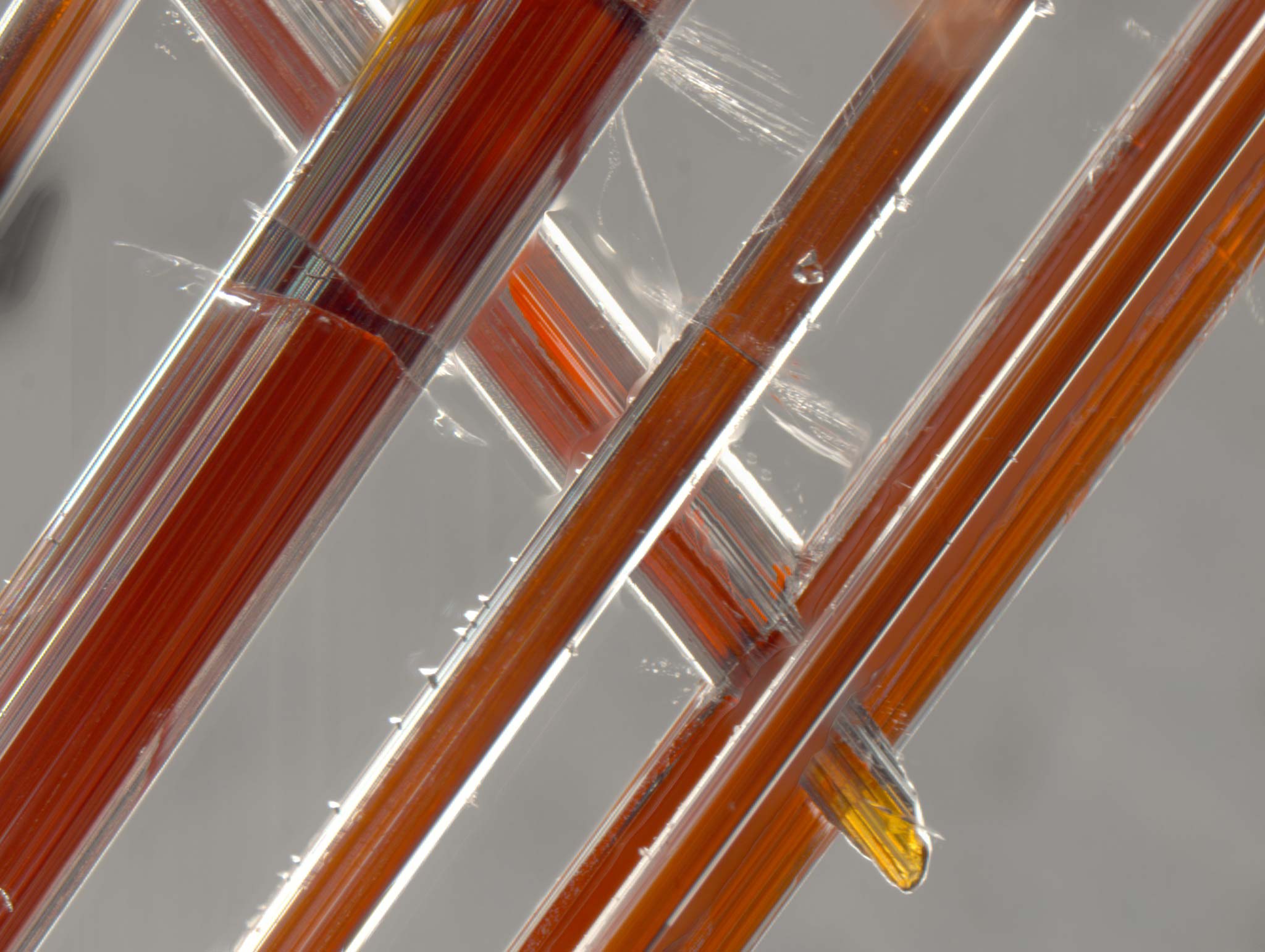 Rutile crystals (titanium oxide) included in rock crystal (quartz ...